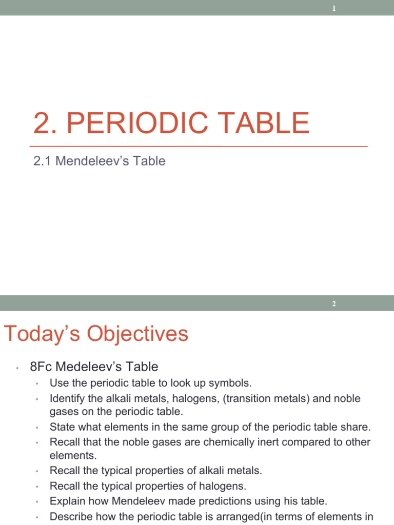 2.1 Mendeleev's Table | PDF