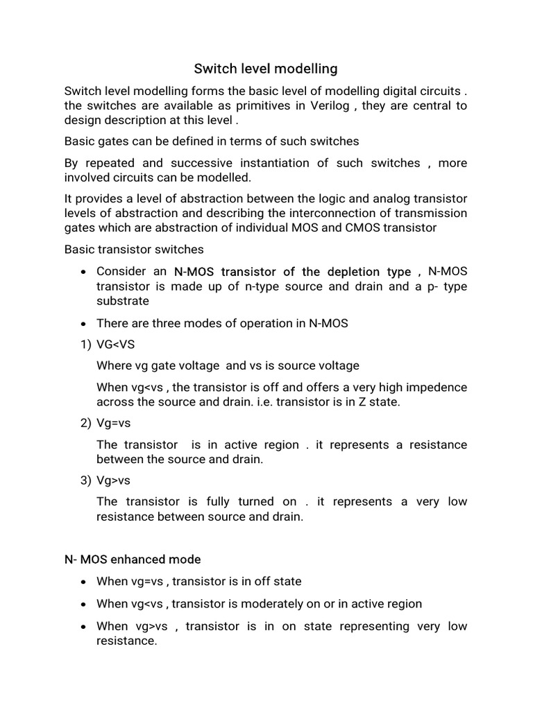 Verilog Switch-Level Modeling Guide | PDF | Electrical Circuits | Electrical Engineering