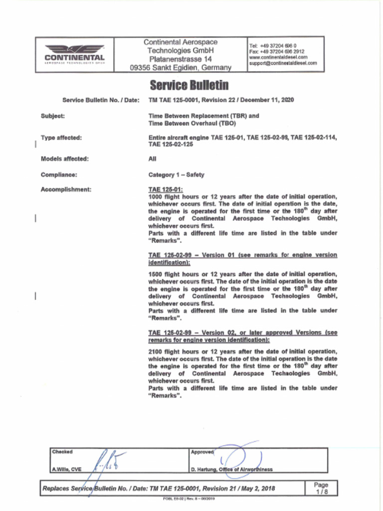 TAE 125 Service Bulletin Revision 22 | PDF | Aircraft | Aviation