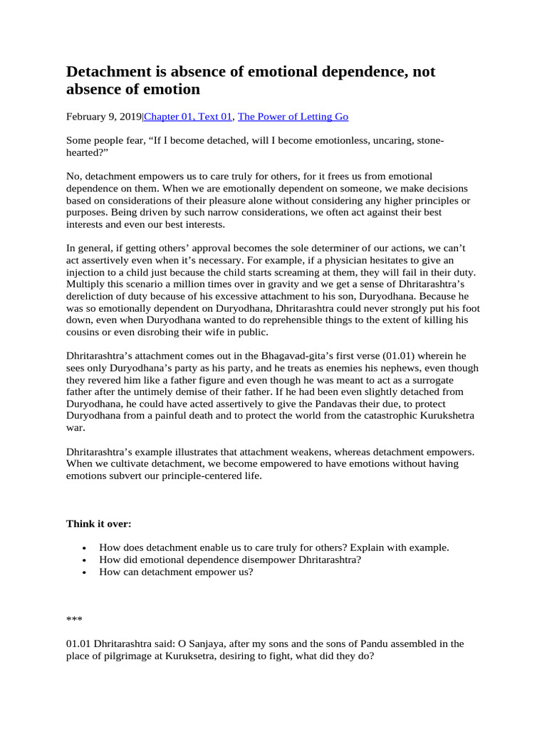 Detachment is absence of emotional dependence | PDF