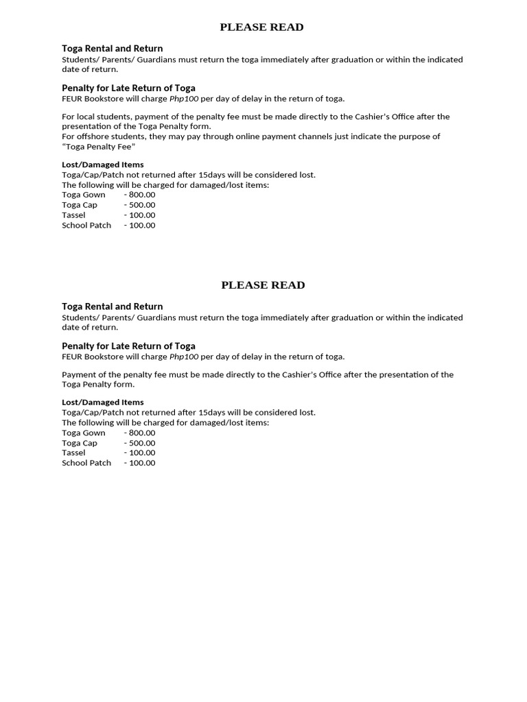 TOGA Rental Guidelines | PDF
