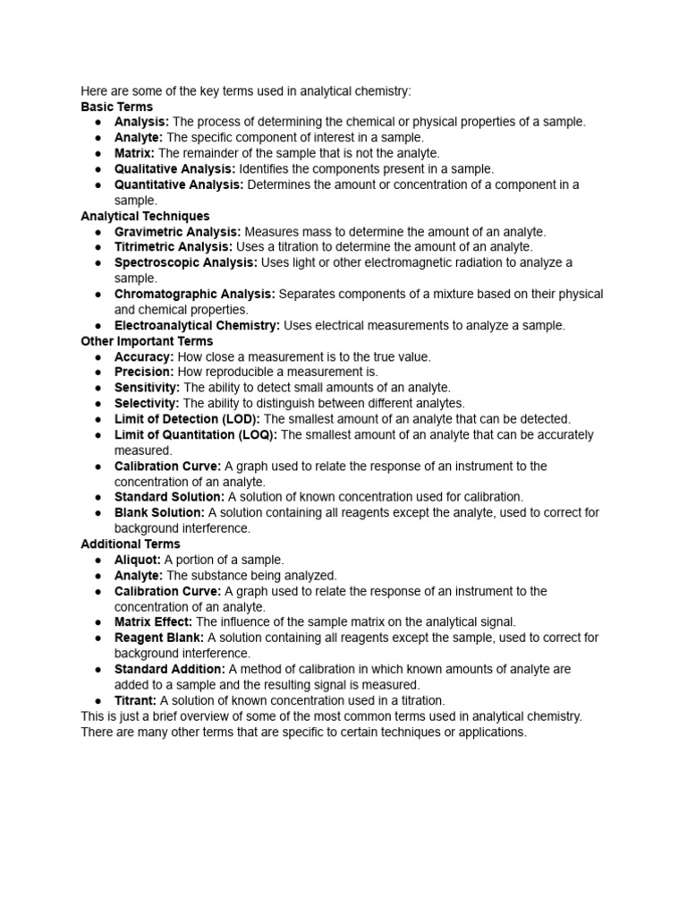 Key Terms in Analytical Chemistry | PDF | Analytical Chemistry ...