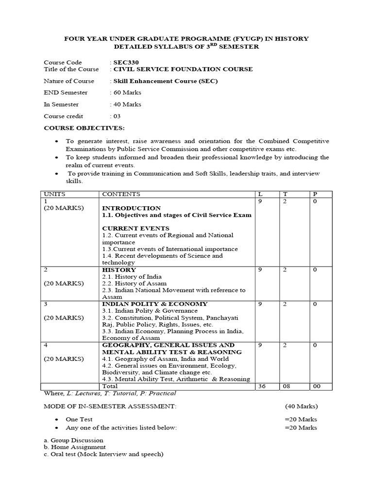 Civil Service Foundation Course Syllabus | PDF | Science | Cognition