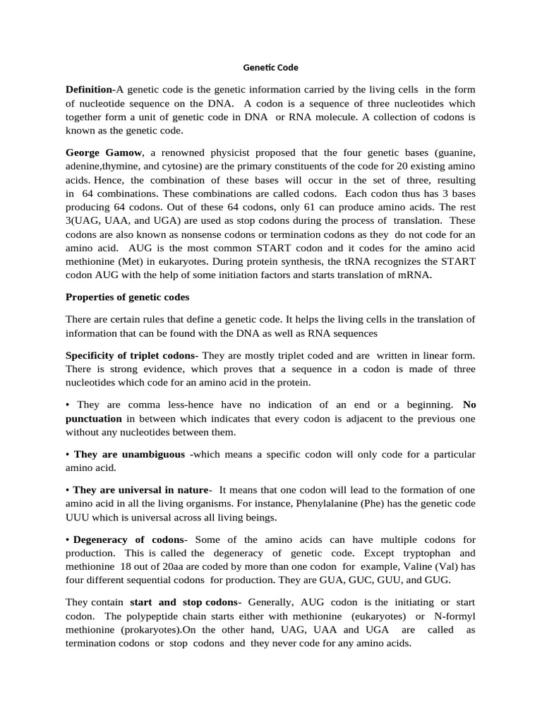 Unit2 Geneticcode Translation | PDF | Genetic Code | Translation (Biology)