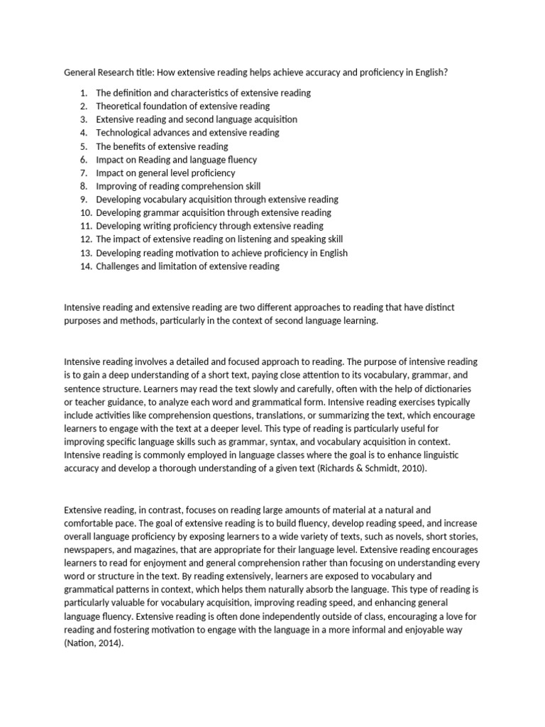 The definition and characteristics of extensive reading | PDF | Second Language Acquisition ...