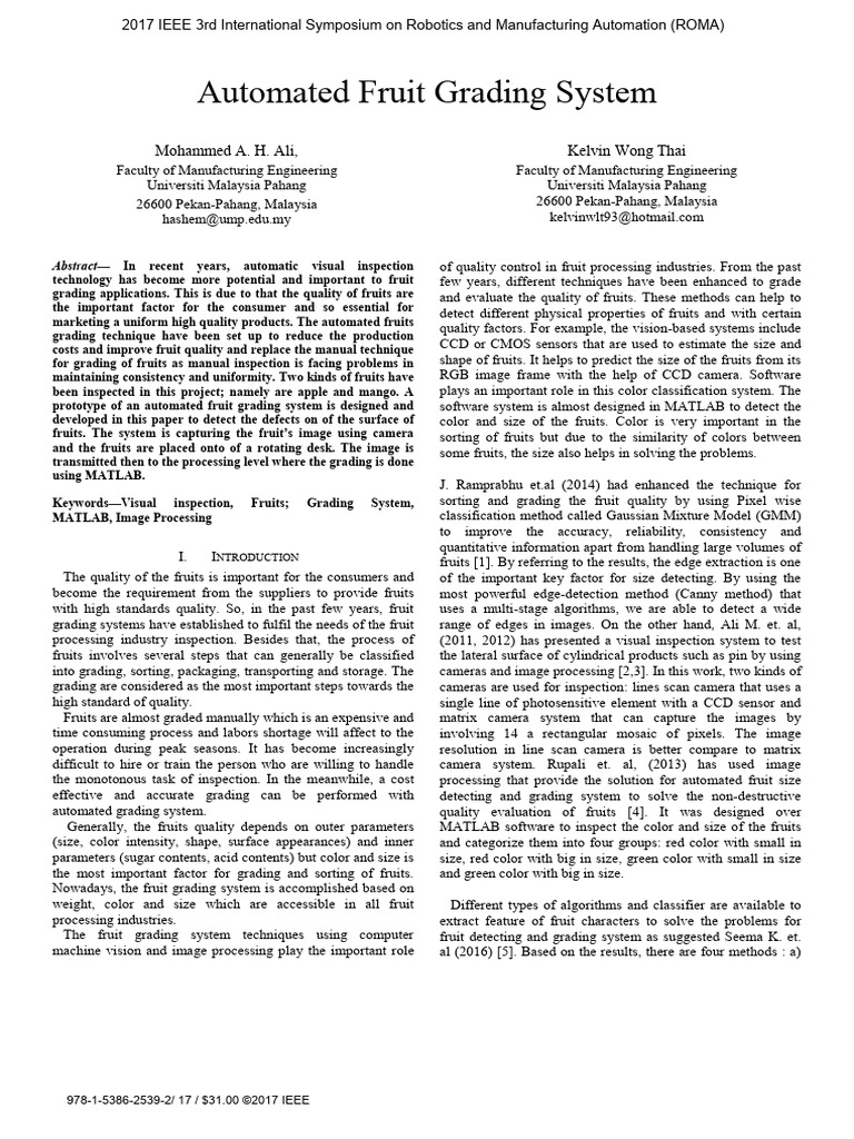 Automated Fruit Grading System | PDF | Computer Vision | Statistical Classification