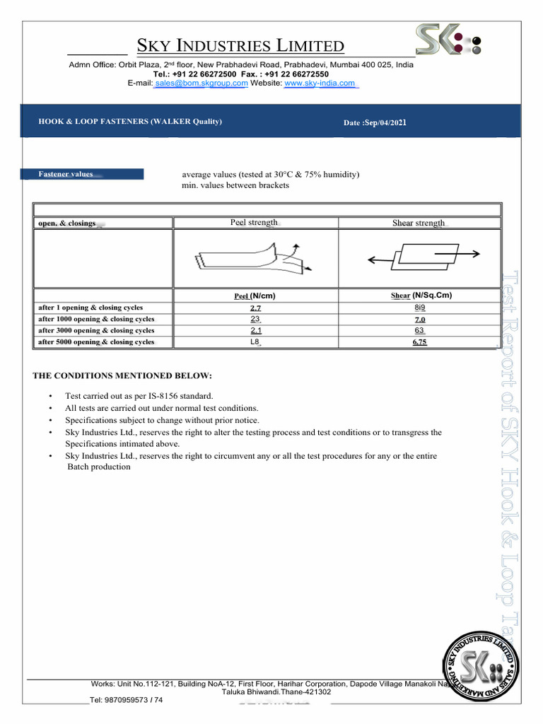 Hook & Loop Fasteners Testing Report | PDF
