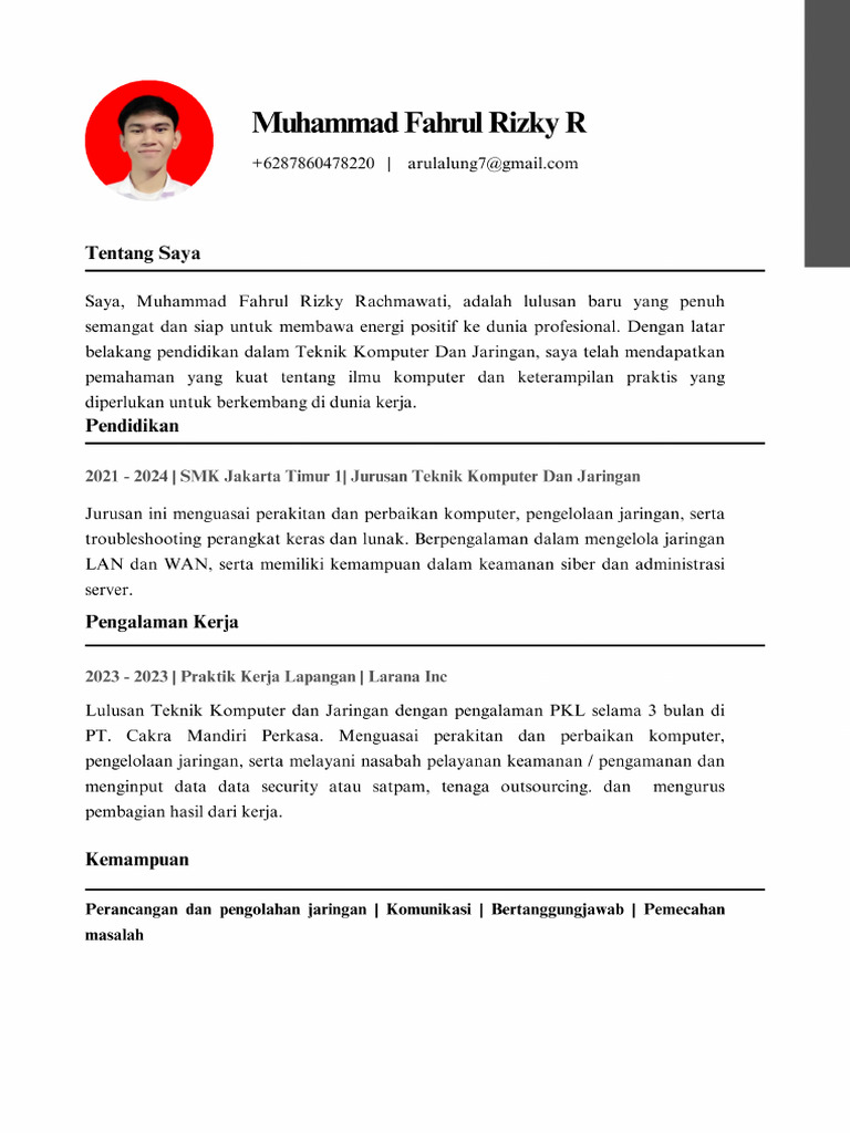 CV Muhammad Fahrul Rizky R | PDF