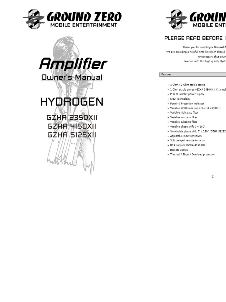 Ground Zero Hydrogen Amplifier Manual | PDF