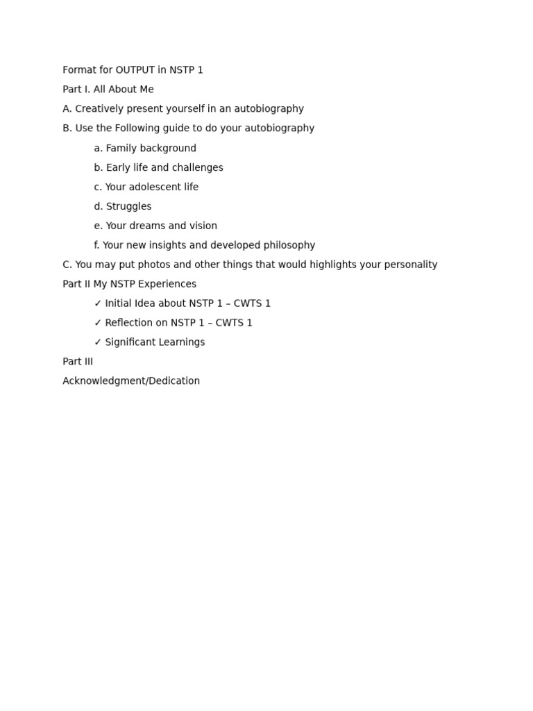 Format for Output in Nstp 1 (1) | PDF