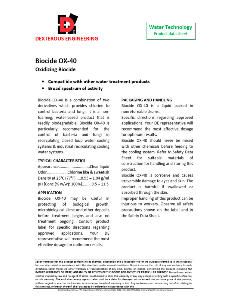 Biocide OX-40 PDS 2017 | PDF | Breach Of Contract