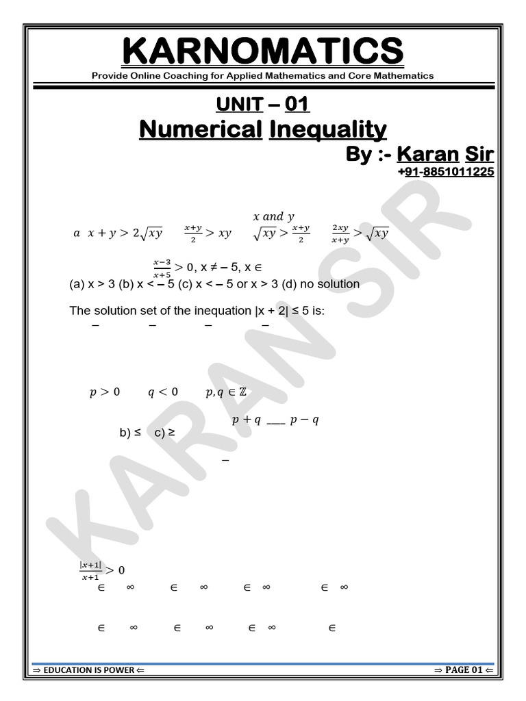 numerical inequality | PDF | Mathematics | Numbers