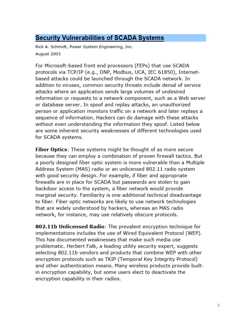 7. Security_Vulnerabilities_of_SCADA_Systems | PDF | Computer Network | Security