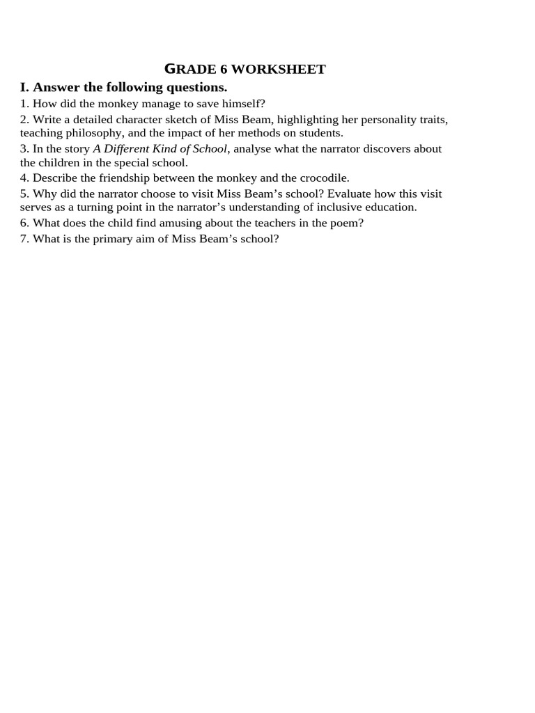 Grade 6 Worksheet | PDF