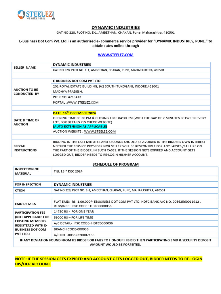 Dynamic Industries Auction Details 2024 | PDF | Auction