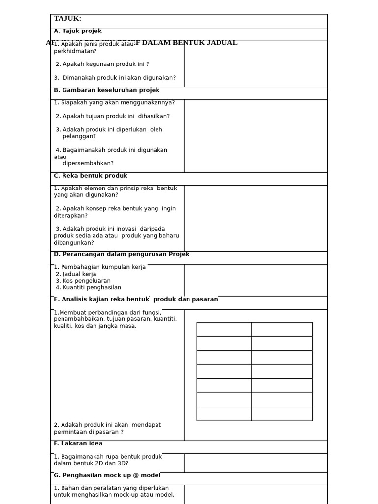 Aplikasi Projek Brief Dalam Bentuk Jadual | PDF