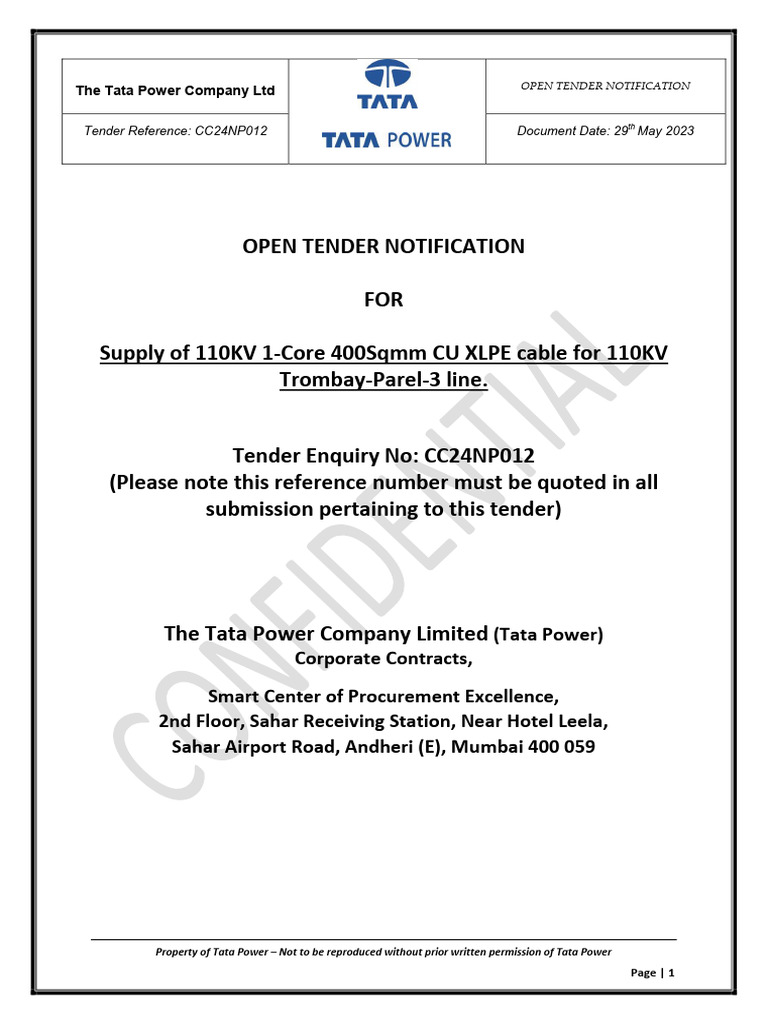 Delivery of 110KV (1core X 1000 SQMM Alpb (Sheath) ) Incoming Cables ...