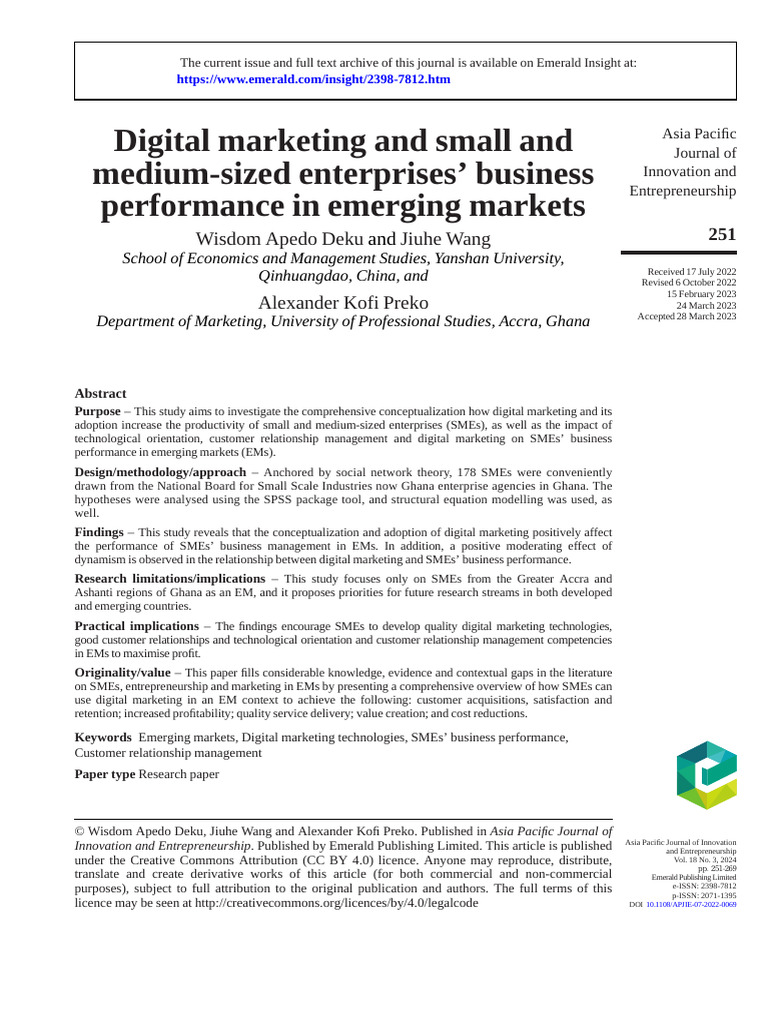 Digital Marketing Impact on SMEs in EMs | PDF | Marketing ...