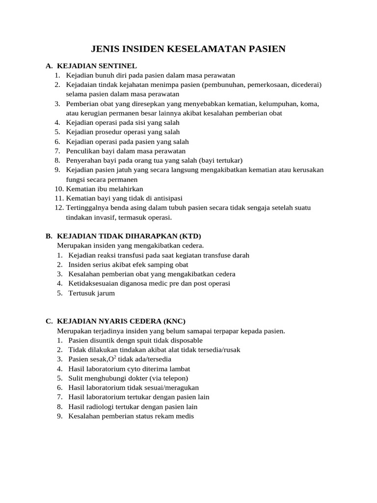 Insiden Keselamatan Pasien | PDF