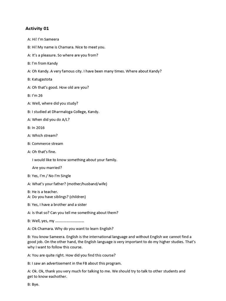 English Conversation Practice Dialogue | PDF