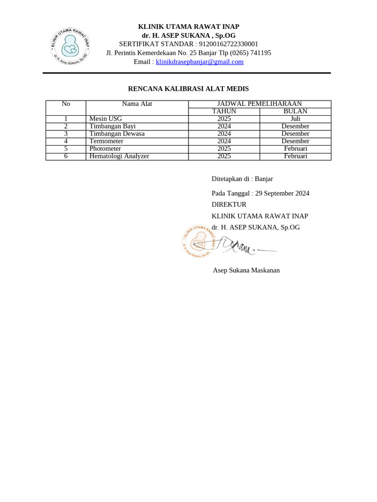 Rencana Kalibrasi Alat | PDF