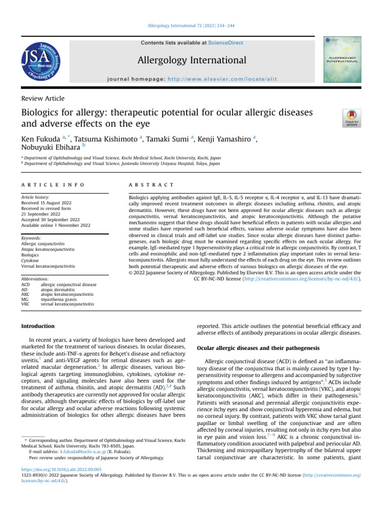 Biologics For Allergy - Therapeutic Potential For Ocular Allergic ...