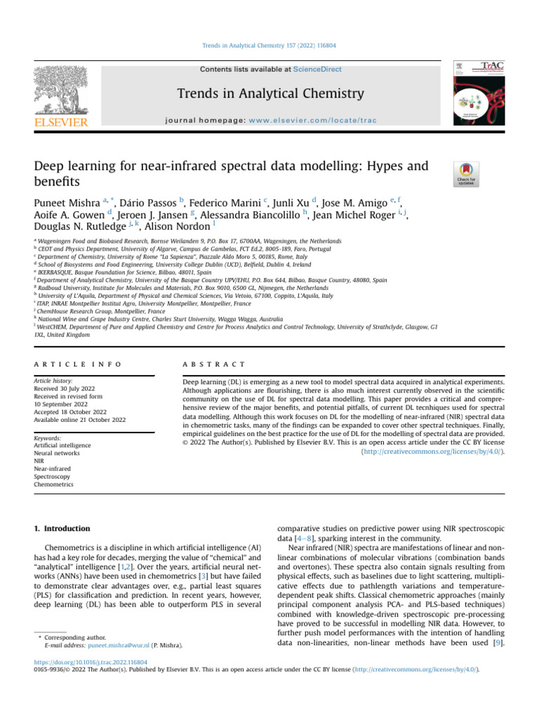 Deep Learning in NIR Spectroscopy Analysis | PDF | Chemometrics ...