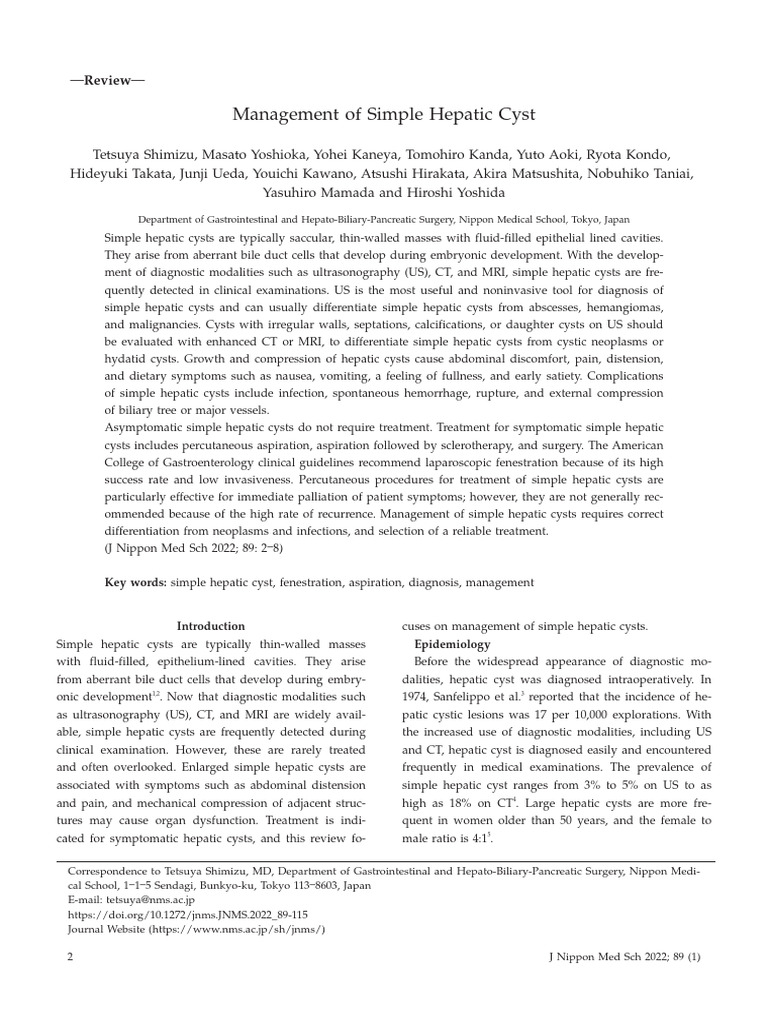 Managment of Simple Hepatic Cyst 2022 - J Nippon Med | PDF | Liver ...