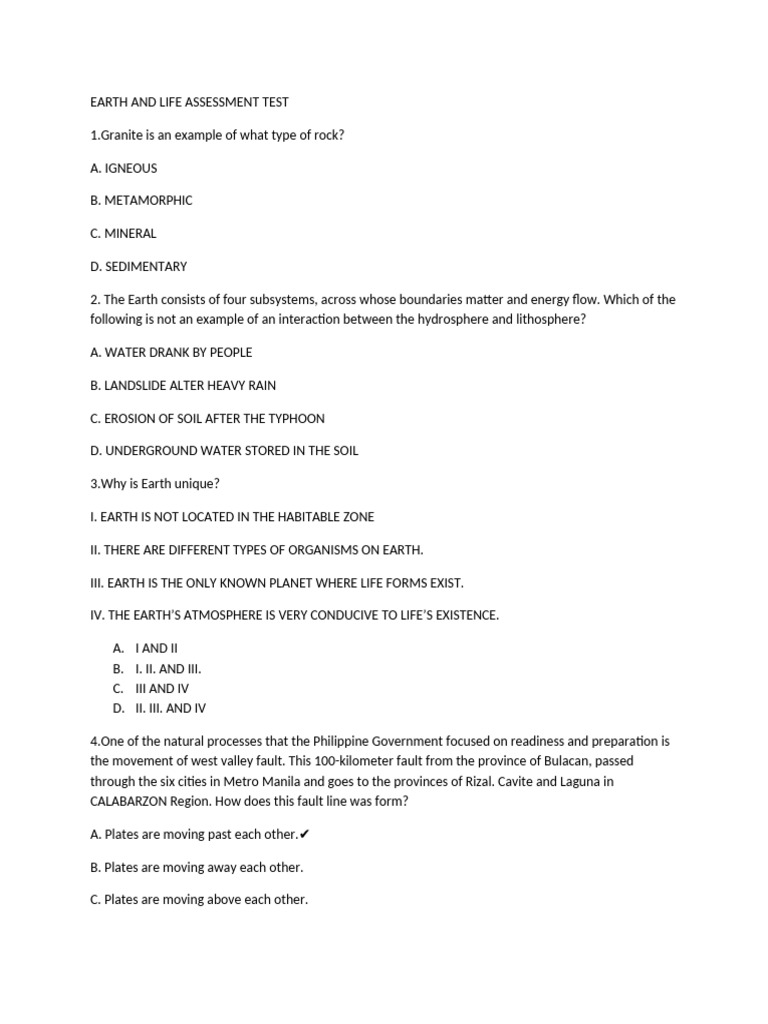 Earth and Life Assessment Test | PDF | Earth | Landslide