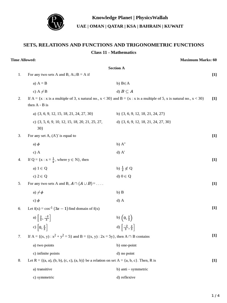 Sets, Relations and Functions and Trigonometric Functions | PDF | Elections | Political Corruption