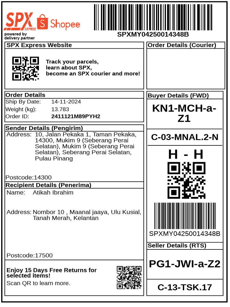 KN1-MCH-a-Z1: SPX Express Website Order Details (Courier) | PDF