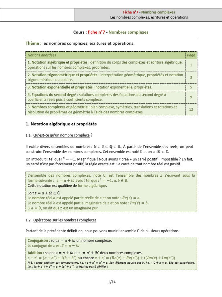 FICHE_N_7_Nombres complexes | PDF | Nombre complexe | Fonction exponentielle
