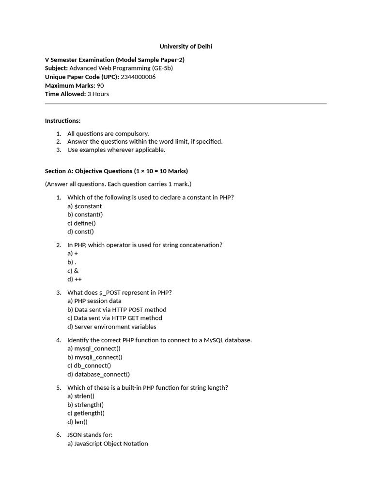 Advanced Web Programming Exam | PDF | Php | Dynamic Web Page