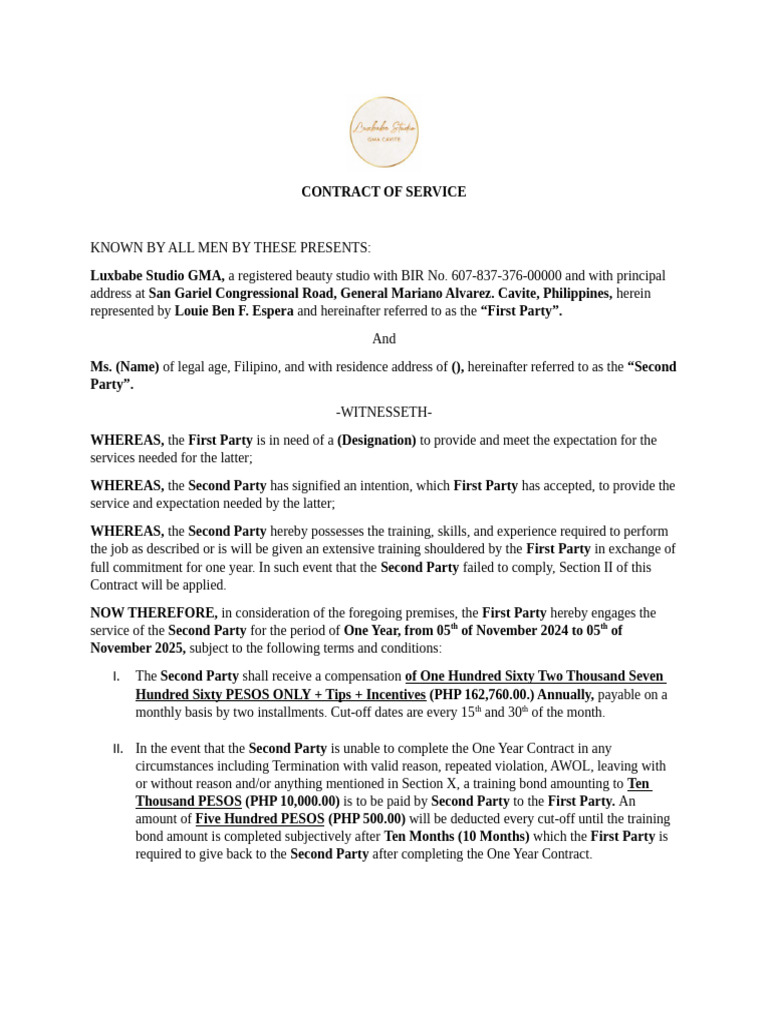 Contract of Service Draft | PDF | Business | Justice