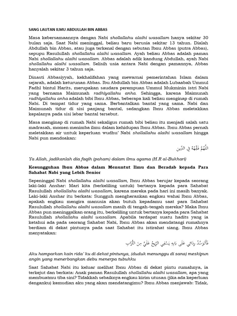Sang Lautan Ilmu Abdullah Bin Abbas | PDF