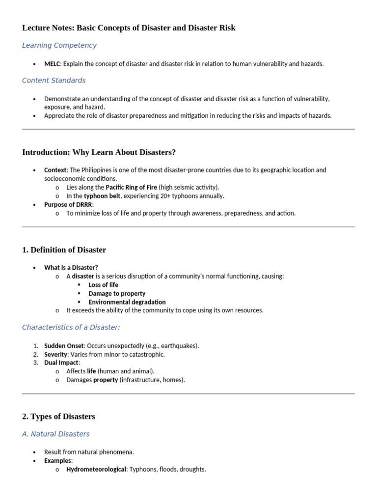 Lecture Notes-Drrrm1 - DISASTER AND DISASTER RISKS | PDF | Natural ...