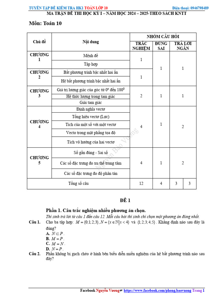 (NBV) -10 ĐỀ KIỂM TRA HK1 - TOÁN 10-KNTT | PDF