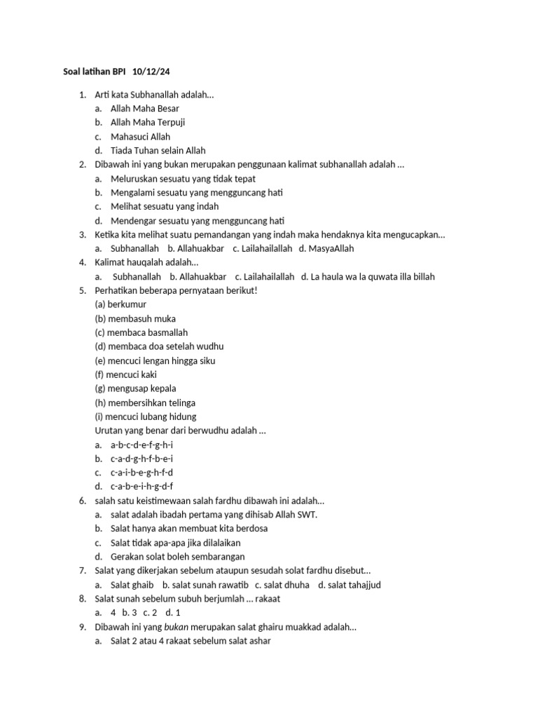 Soal Latihan BPI 10 | PDF