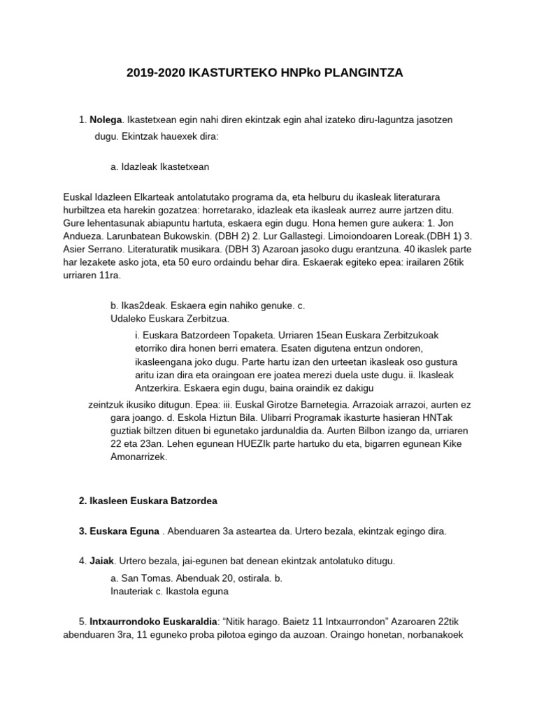 Urteko Planaren Programazioa | PDF