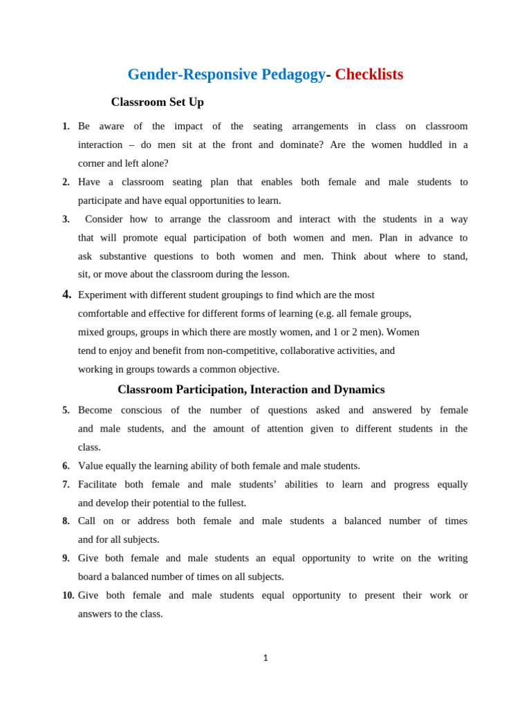 Gender Responsive Pedagogy | PDF | Classroom | Methodology