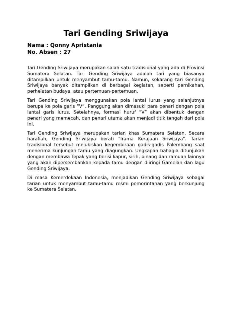 Tari Gending Sriwijaya | PDF