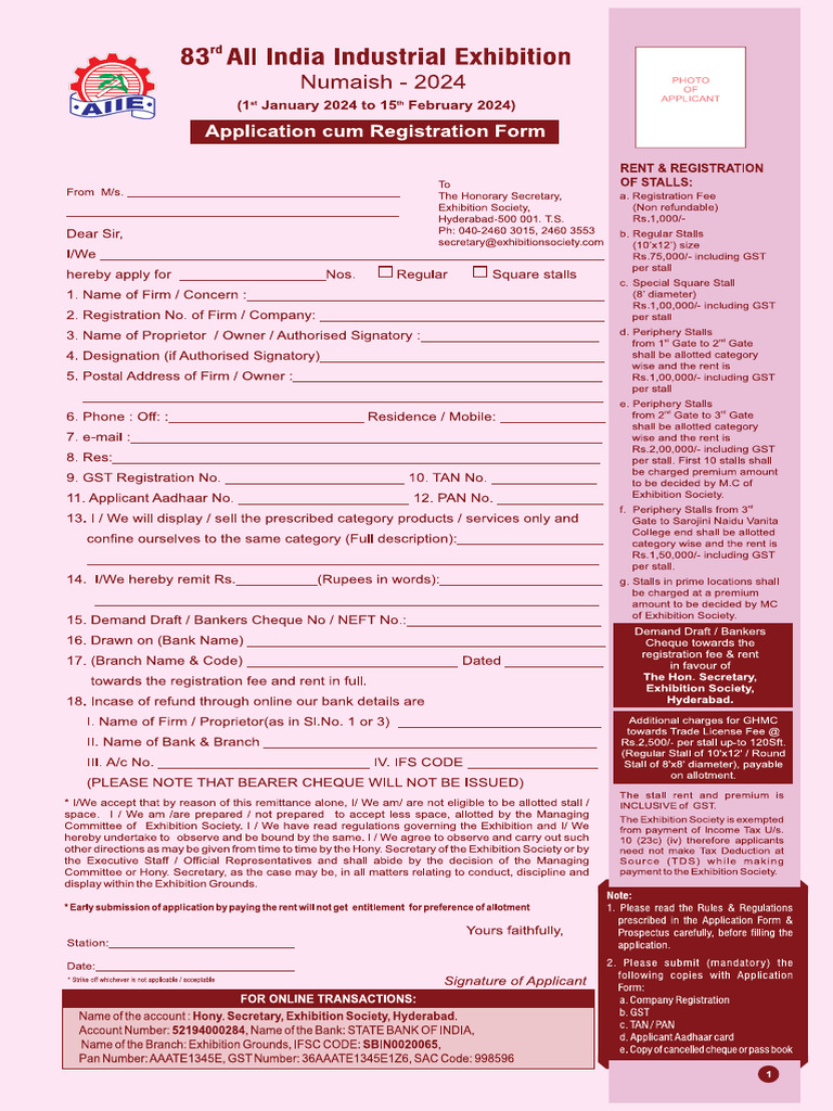 Exhibition Society Application Form 2024 | PDF