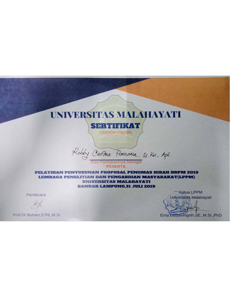 Sertifikat Pelatihan Proposal PengMas | PDF