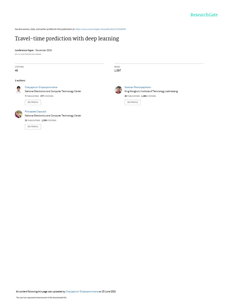 Travel Time Prediction With Deep Learning Pdf Deep Learning Machine Learning