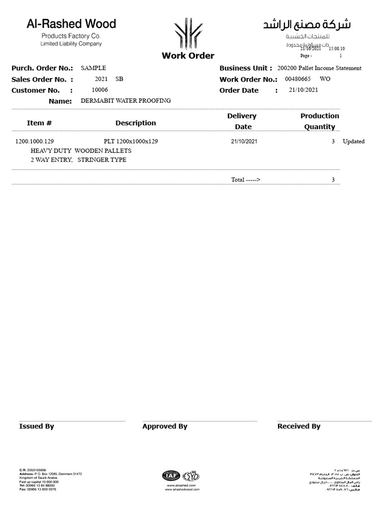 Dermabit Sample SO#2021 | PDF | Pallet