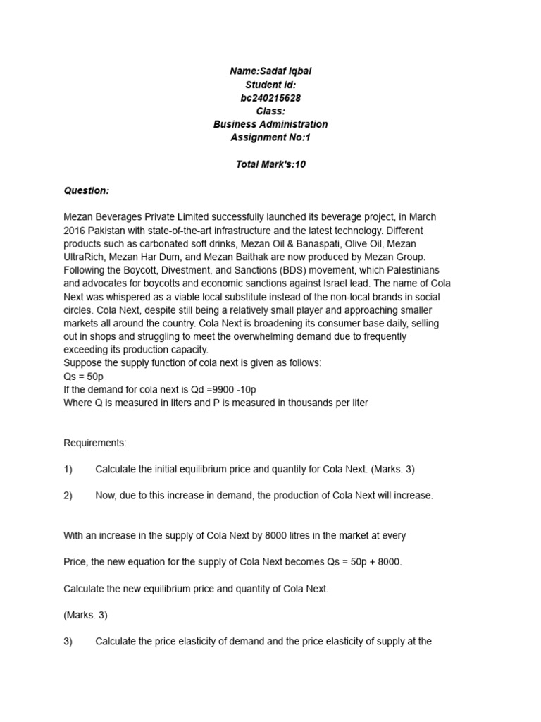 Fall 2024 - ECO401 - 1 - BC240215628 | PDF | Demand | Elasticity ...