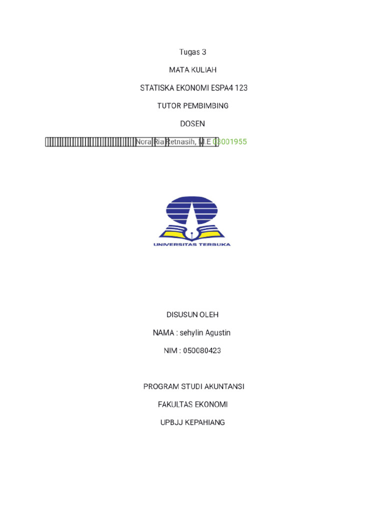 SOAL TUGAS TUTORIAL ESPA4123 KE 3 | PDF