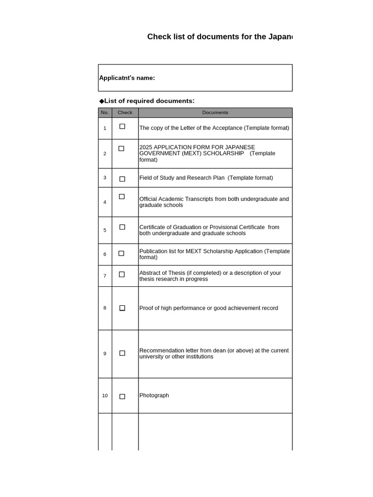 2025 MEXT Check List | PDF