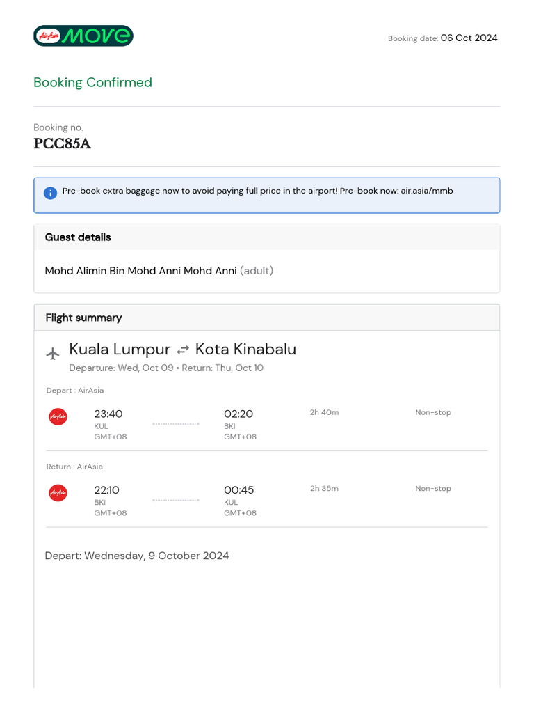 Itinerary_KUL_BKI_09-10-2024_310505342801 | PDF