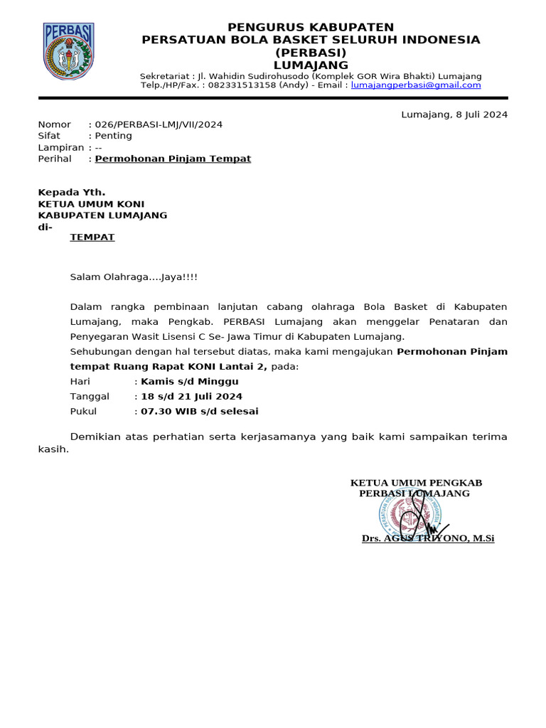 Permohonan Pinjam Tempat | PDF